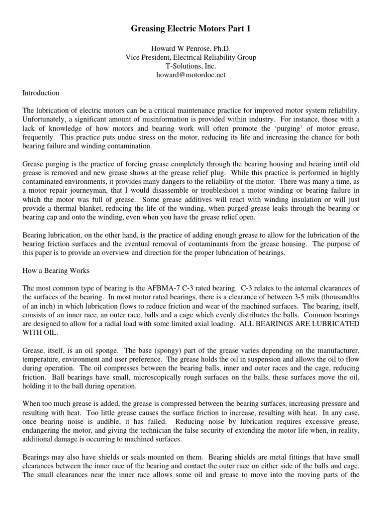 Motor Greasing Best Practices | PDF | Bearing (Mechanical) | Mechanical ...