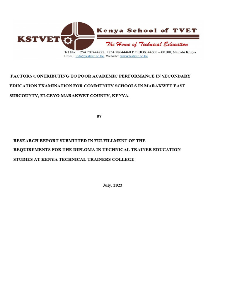 Factors Contributing To Poor Academic Performance in Secondary | PDF ...