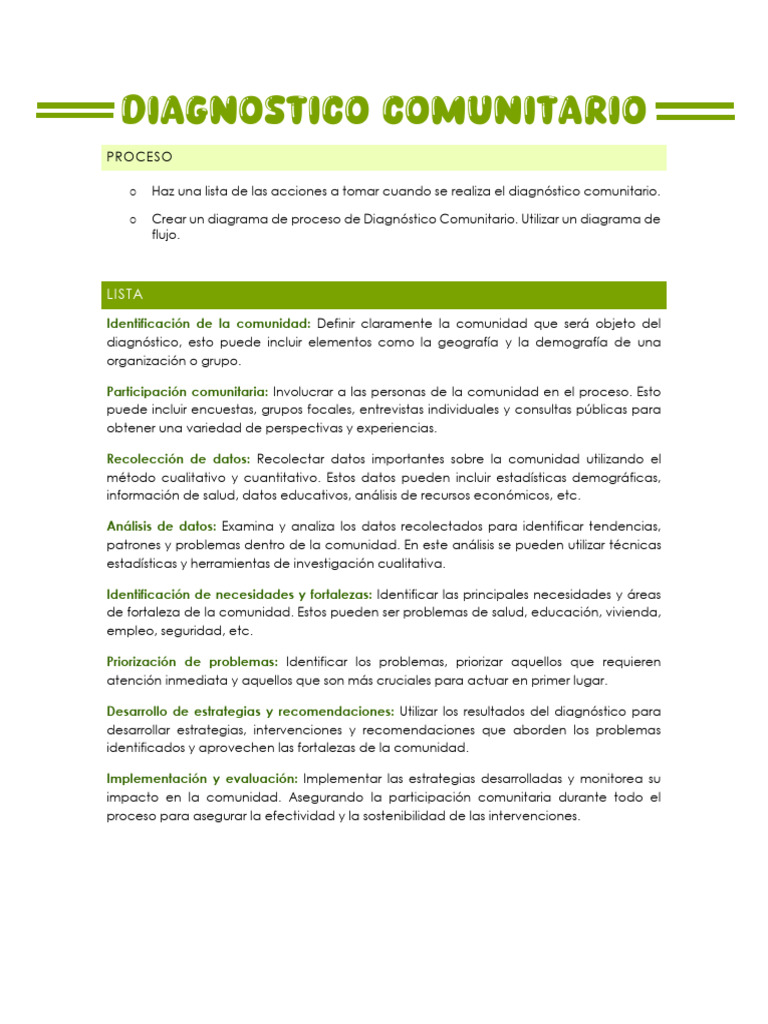 Diagnostico Comunitario | PDF | Análisis de los datos | Evaluación