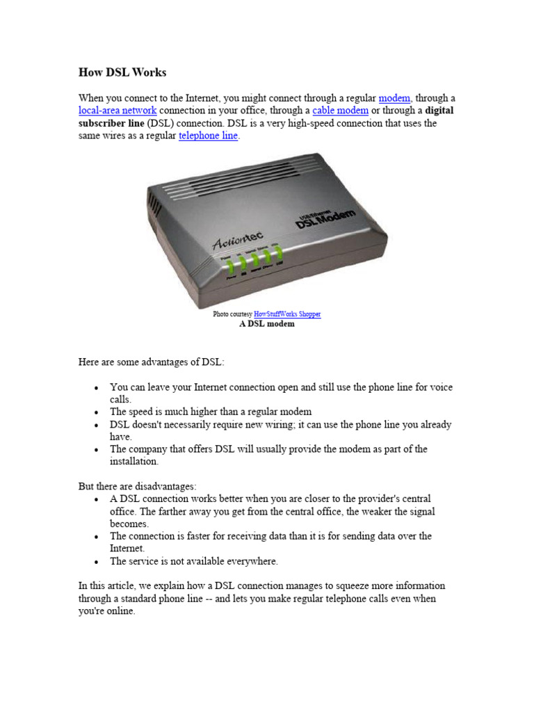 How DSL Works | PDF | Digital Subscriber Line | Data Transmission