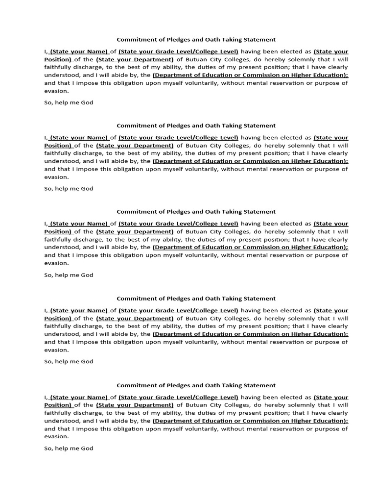 Whole Commitment of Pledges and Oath Taking Statement | PDF
