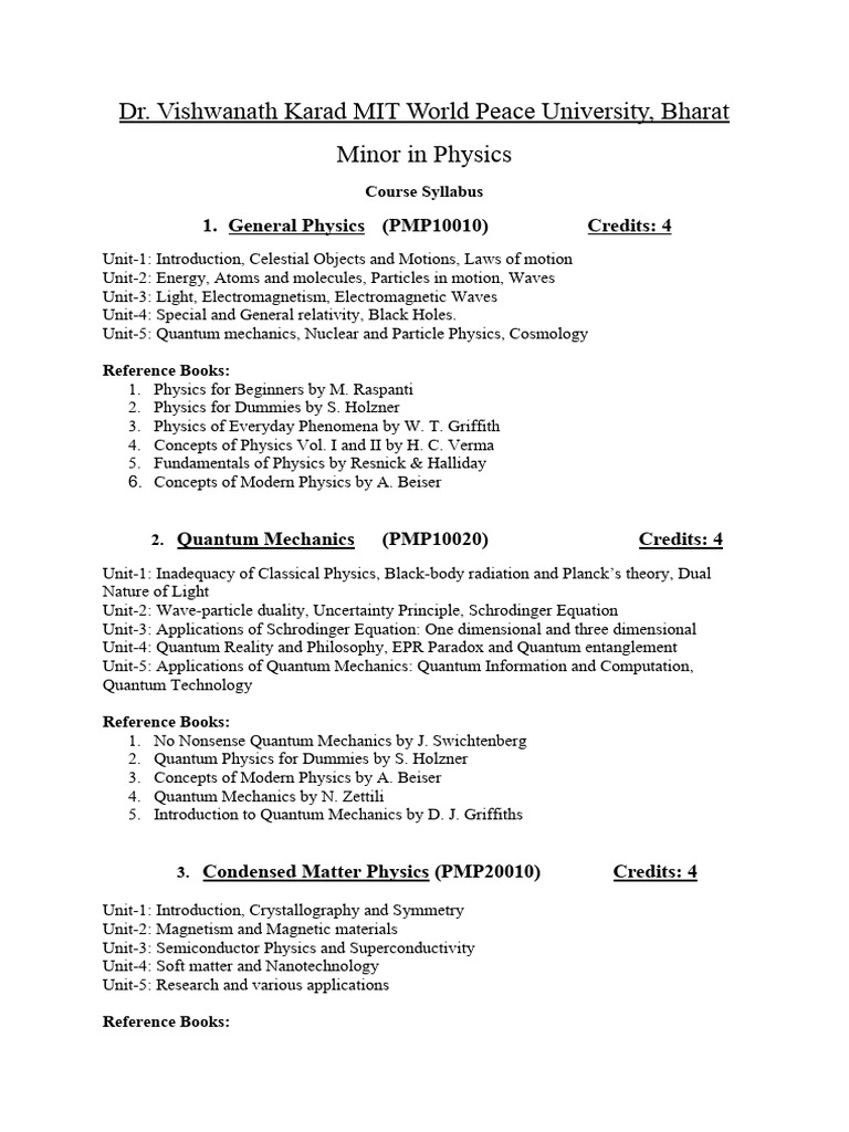 MIT World Peace University Physics Syllabus | PDF | Quantum Mechanics ...