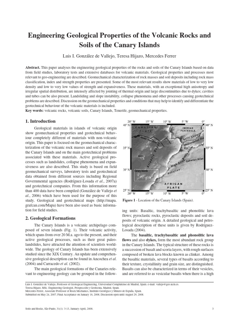 Engineering Geological Properties of The Volcanic Rocks and Soils of The Canary Islands ...