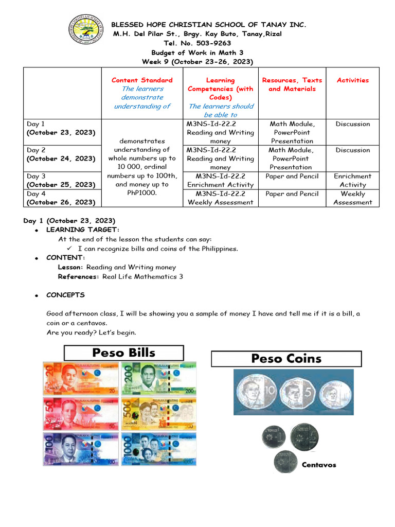 Math 3 Week 9 | PDF | Learning | Currency