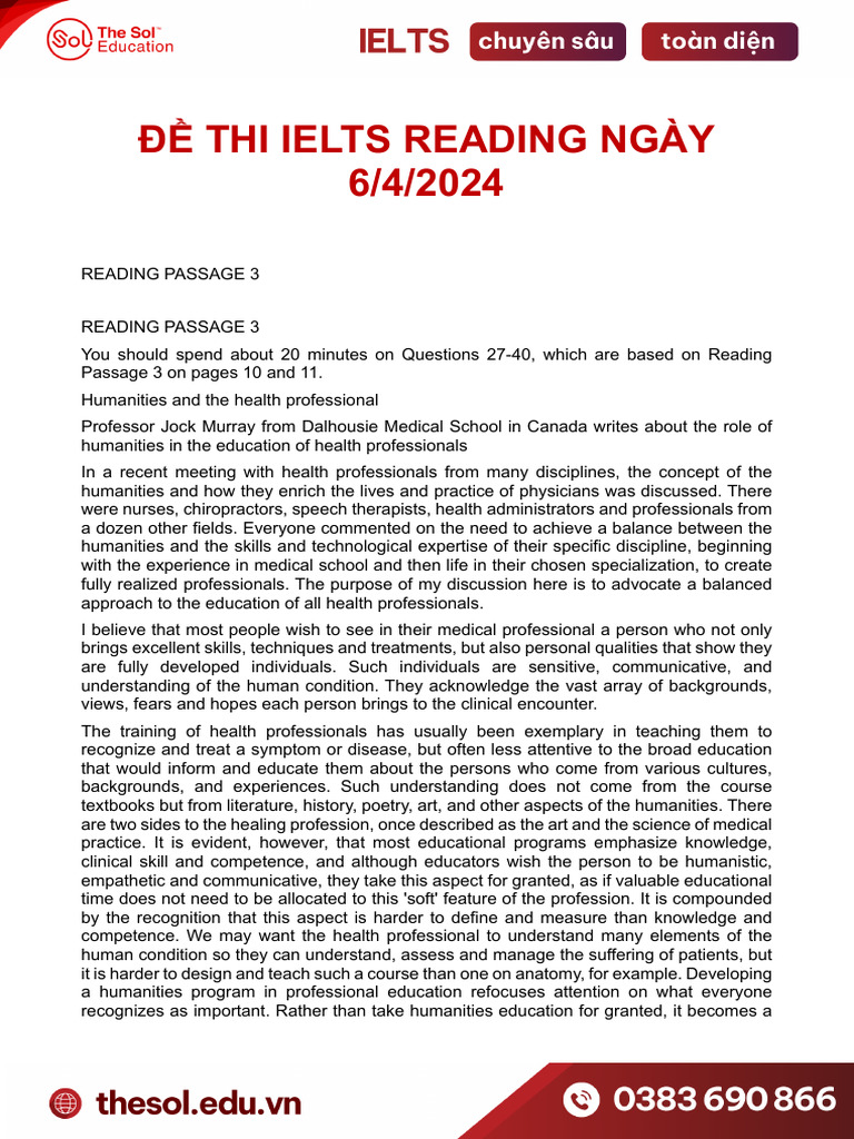 6.4.2024 - Reading Passage 3 | PDF | Health Professional | Humanities