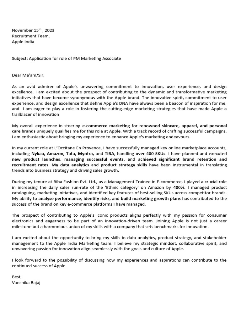 Cover Letter - Apple | PDF | Apple Inc. | Brand