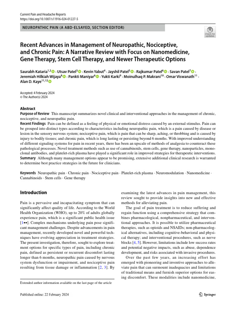 Nanomedicine - Gene - Stem Cell Therapy in Neuropathic Pain | PDF | Gene Therapy | Pain
