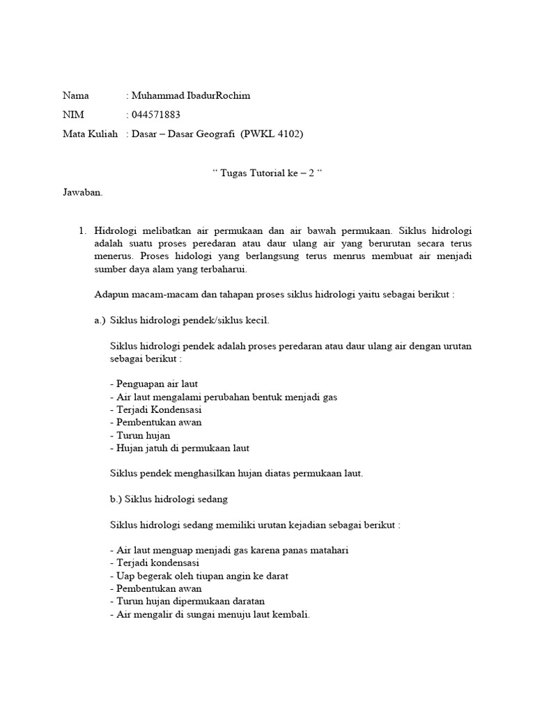 Jawaban Tugas Tutorial Ke 2 Dasar - Dasar Geografi | PDF