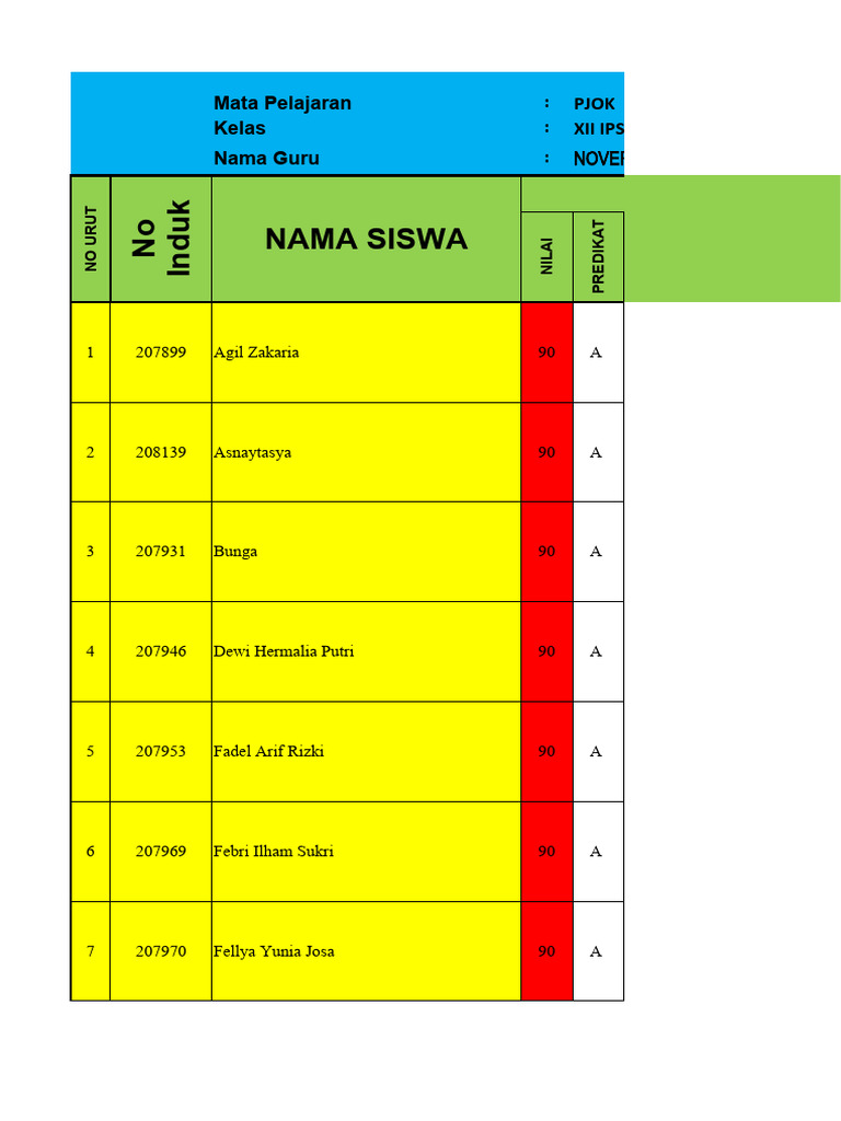 Blangko Nilai Semester 1 XII IPS 1 | PDF