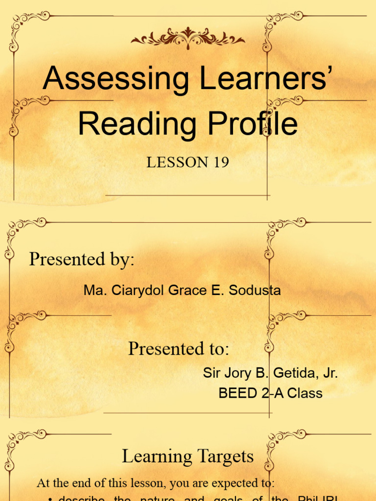 Assessing Learners' Reading Profile PPT | PDF | Reading Comprehension ...