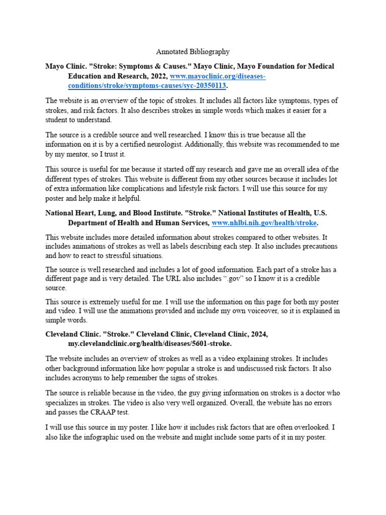 annotated bibliography - ism | PDF | Stroke | Risk