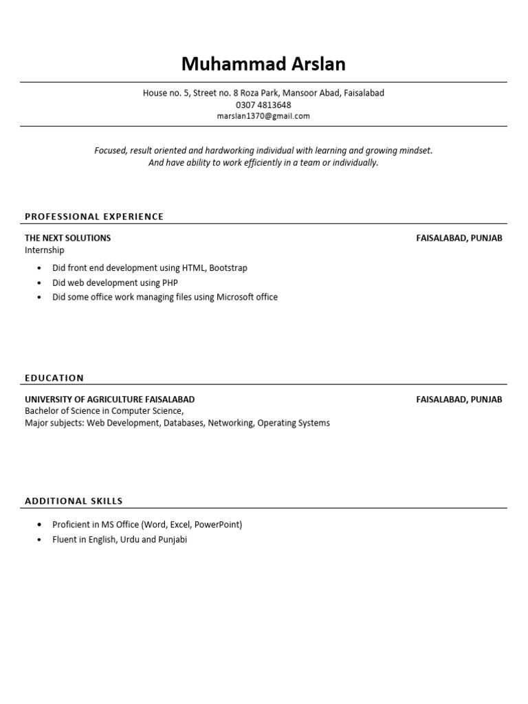 Muhammad Arslan: Web Developer Resume | PDF
