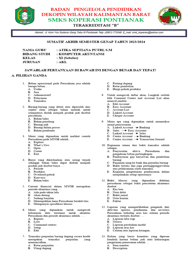 SOAL SAS Genap 2023-2024 - KOMP AK XI AKL | PDF