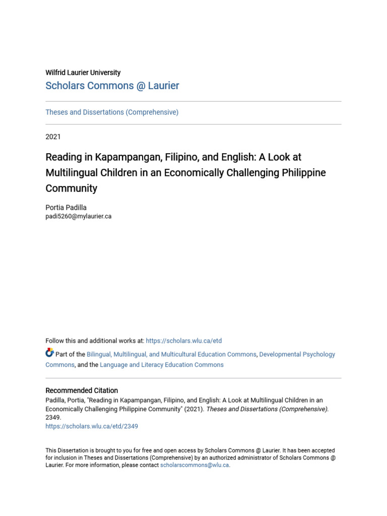 Reading in Kapampangan Filipino and English - A Look at Multili | PDF ...
