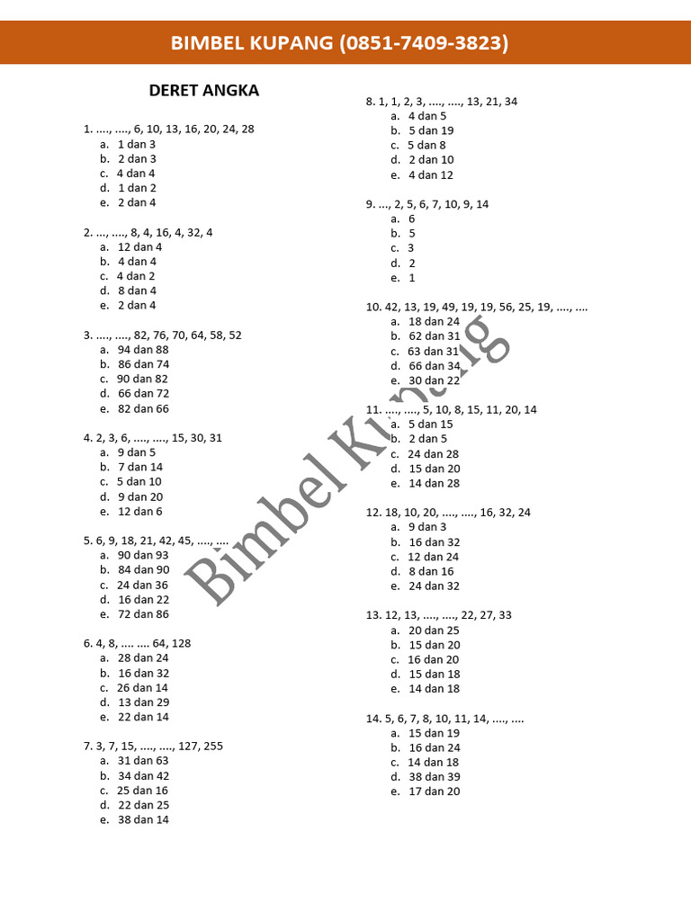 Soal Deret Angka dan Jawabannya | PDF | Metode & Bahan Ajar