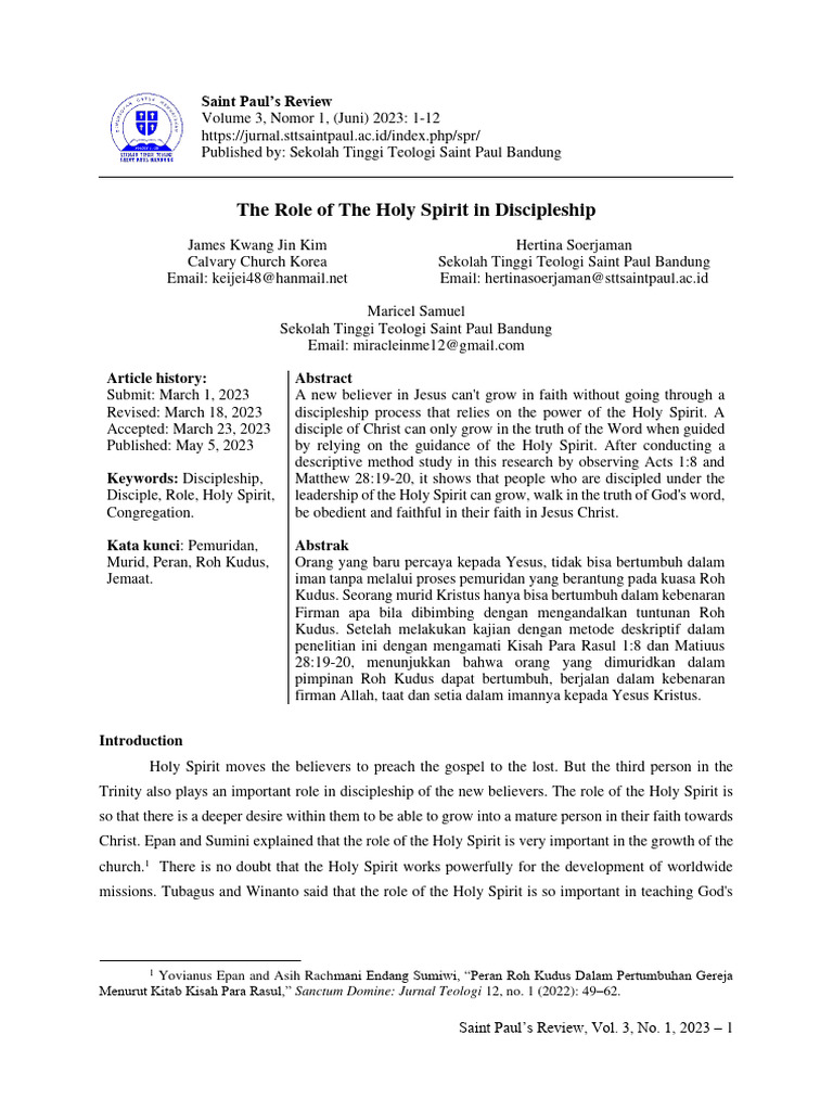 The Role of The Holy Spirit in Discipleship | PDF | Disciple ...