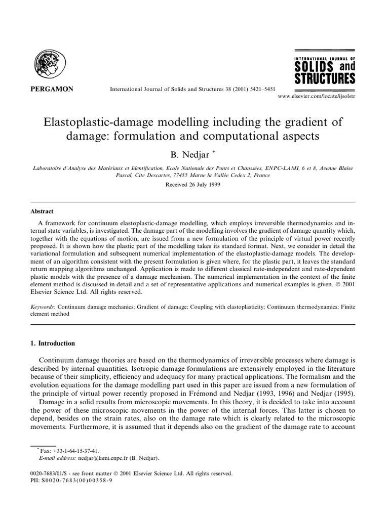 Elastoplastic-Damage Modelling Including The Gradient of Damage Formulation and Computational ...