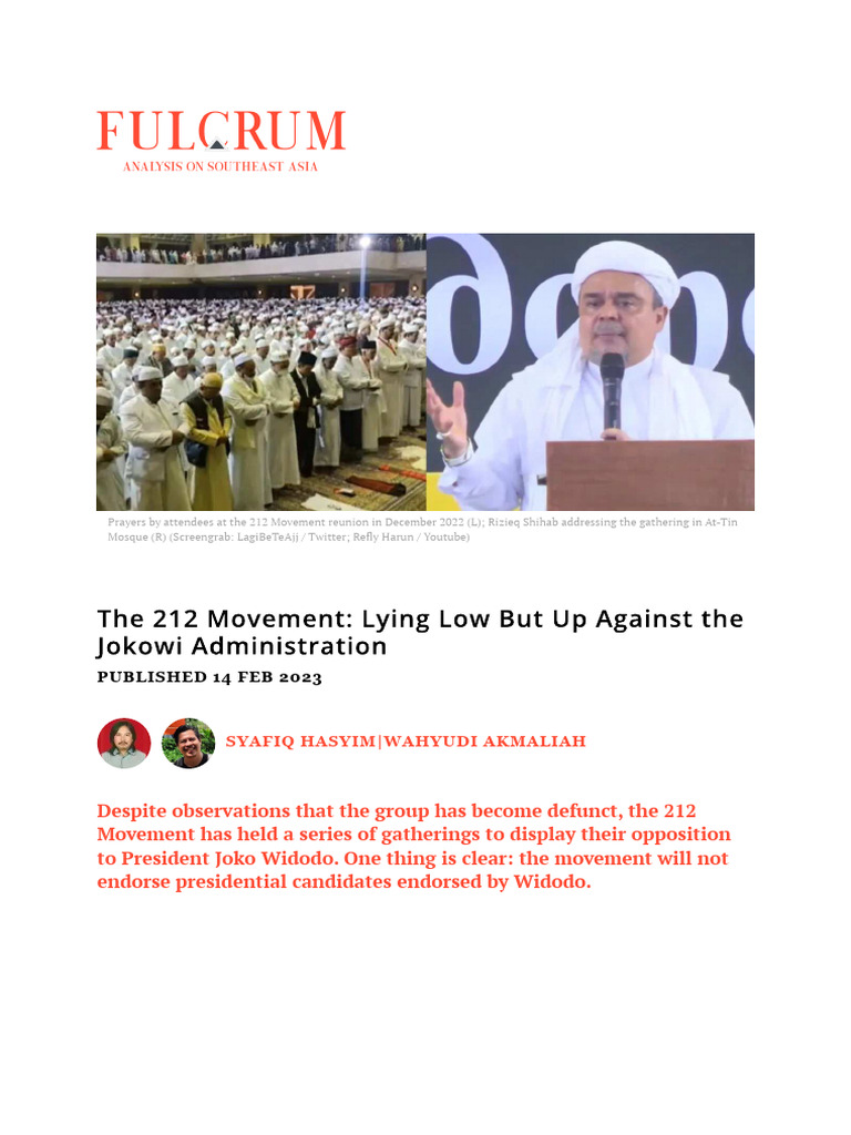 The 212 Movement Lying Low But Up Agains | PDF | Indonesia | Politics ...