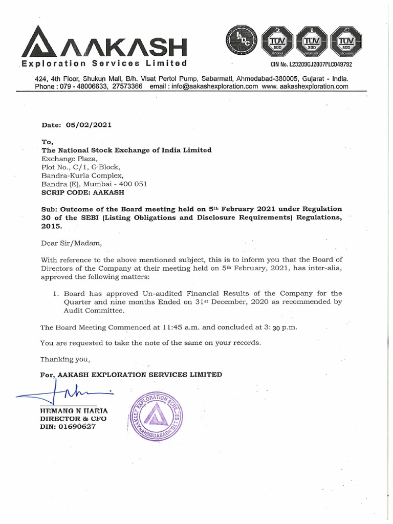 Aakash Exploration Q3 2020 Financial Results | PDF | Corporate ...
