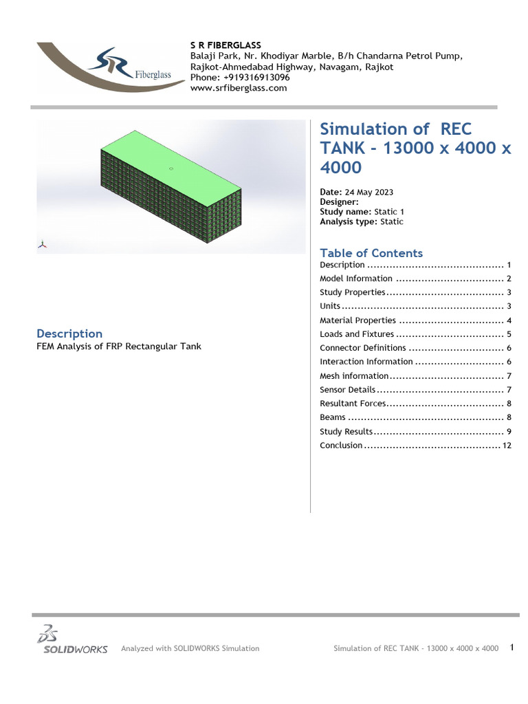 Fem Analysis Report Rec Tank - 13000 x 4000 x 4000-Static 1-1 | PDF ...