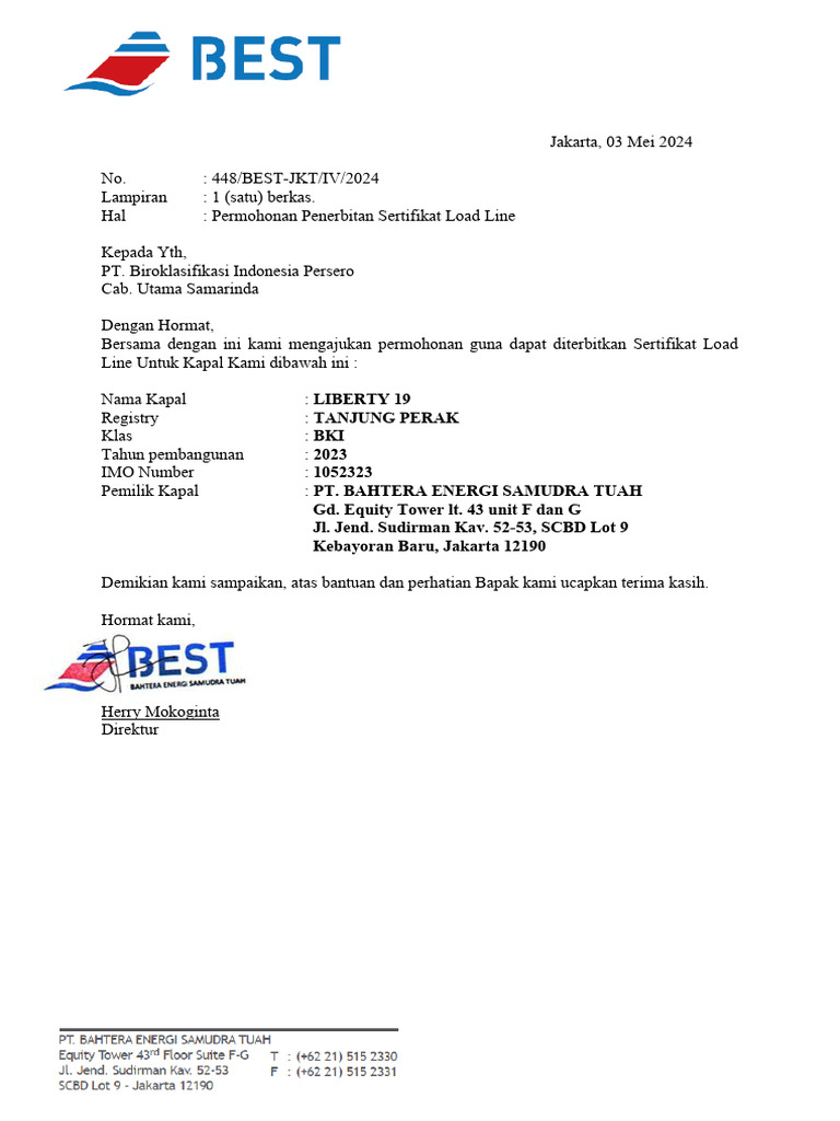 Permohonan Sertifikat Load Line Liberty 19 | PDF