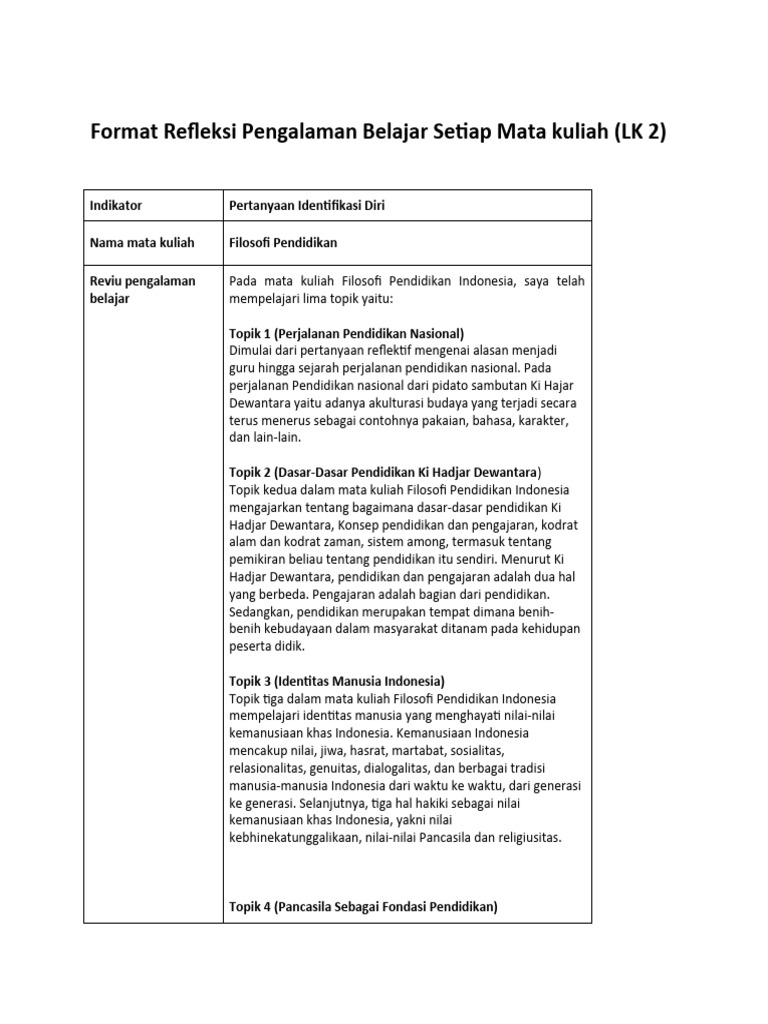 Refleksi Filosofi Pendidikan Indonesia | PDF