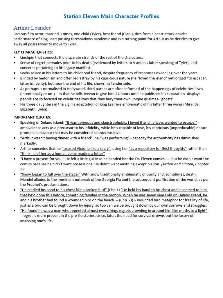 Station Eleven Character Profiles | PDF | Smoking