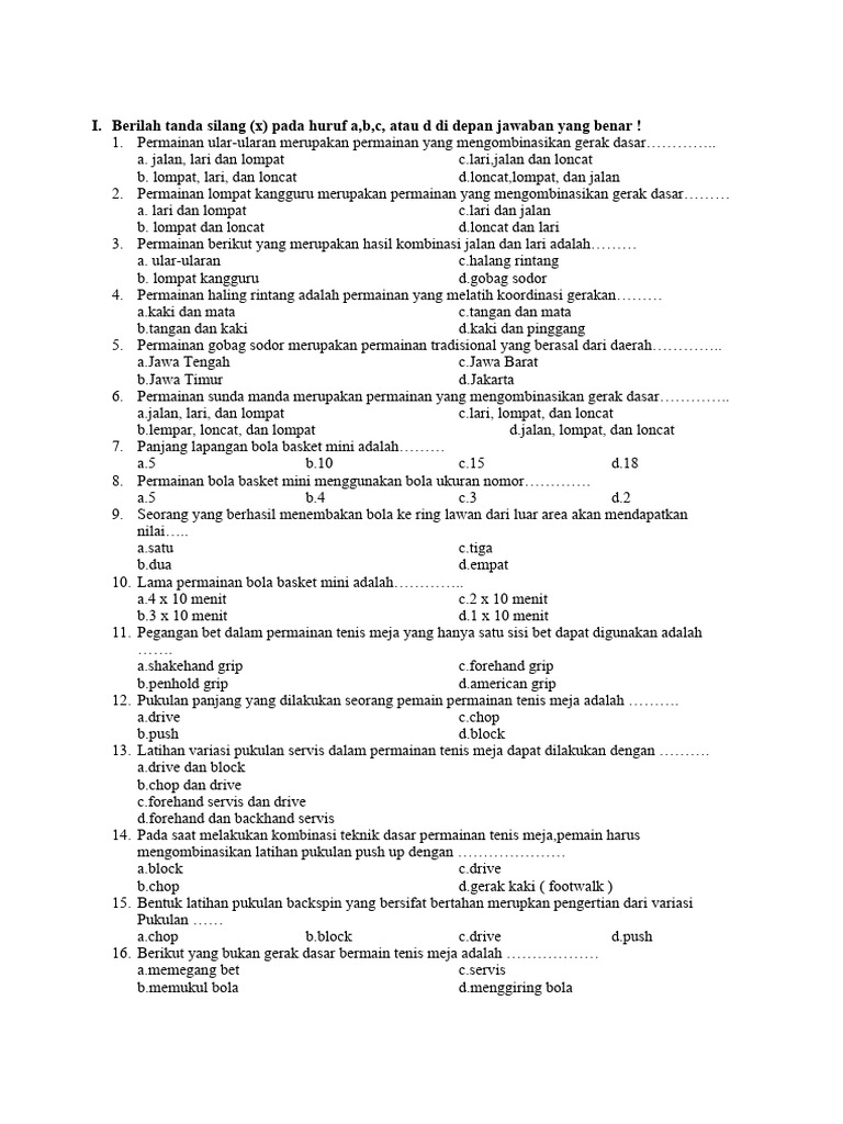 Soal PAS PJOK Kelas 6 | PDF | Olahraga & Rekreasi