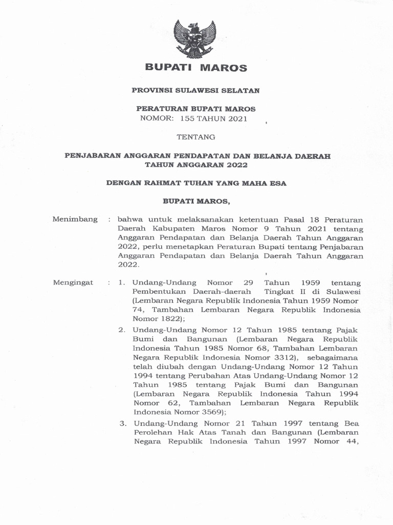 Perbub APBD Tahun 2022 | PDF