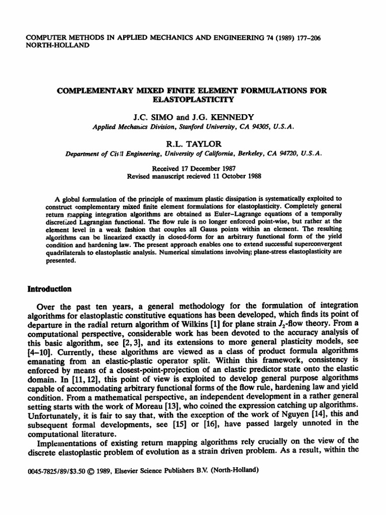 Complementary Mixed Finite Element Formulations For Elastoplasticity