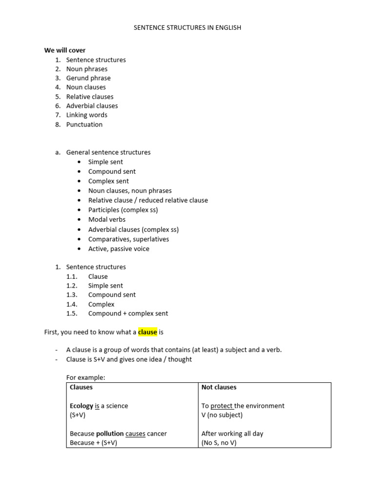 Sentence Structures. Complete Guide | PDF | Plural | Verb