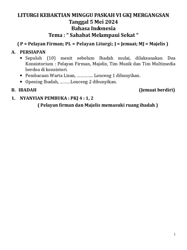 Liturgi Kebaktian Paskah VI GKJ 2024 | PDF