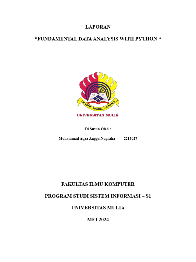 Laporan "Fundamental Data Analysis With Python ": Di Susun Oleh: Muhammad Aqza Angga Nugraha ...
