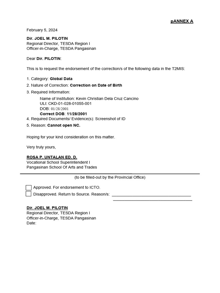 T2MIS-Annex-A-Correction of DOB | PDF | Social Science | Self-Improvement