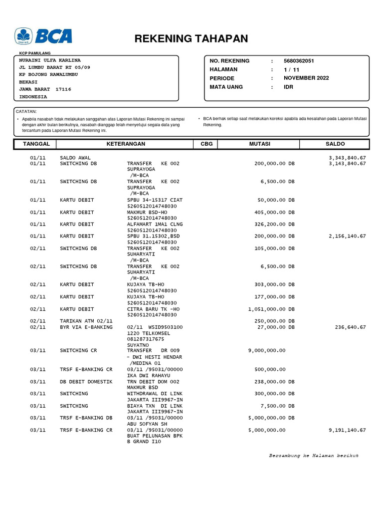 Mutasi Bca | PDF Mutasi Bca | PDF