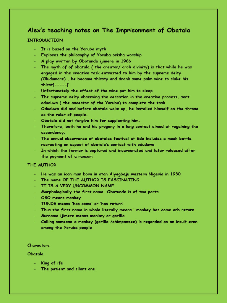 Overview of The Imprisonment of Obatala | PDF | Religious Belief And ...