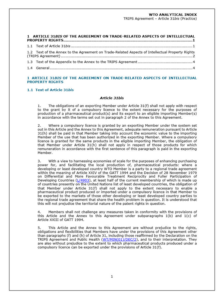 TRIPS 31bis | PDF | Trips Agreement | Business Law