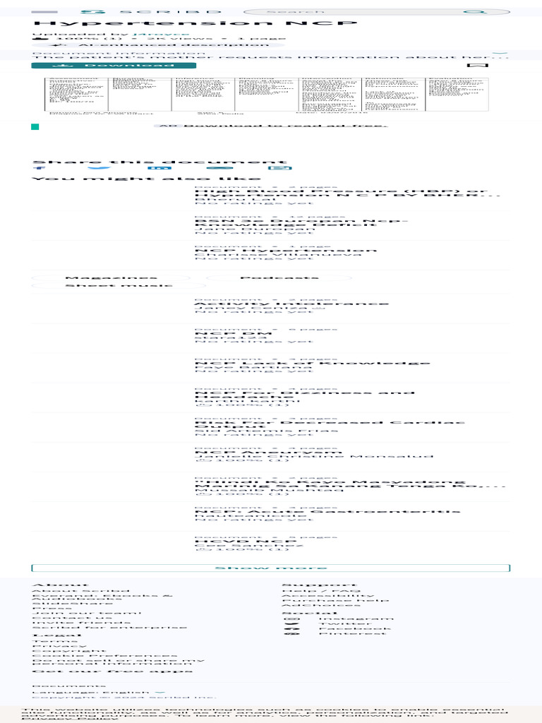 Hypertension Ncp Pdf Hypertension Therapy Pdf Scribd Hypertension