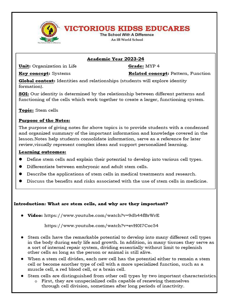 Bio Unit 1 Stem Cells | PDF | Stem Cell | Embryonic Stem Cell