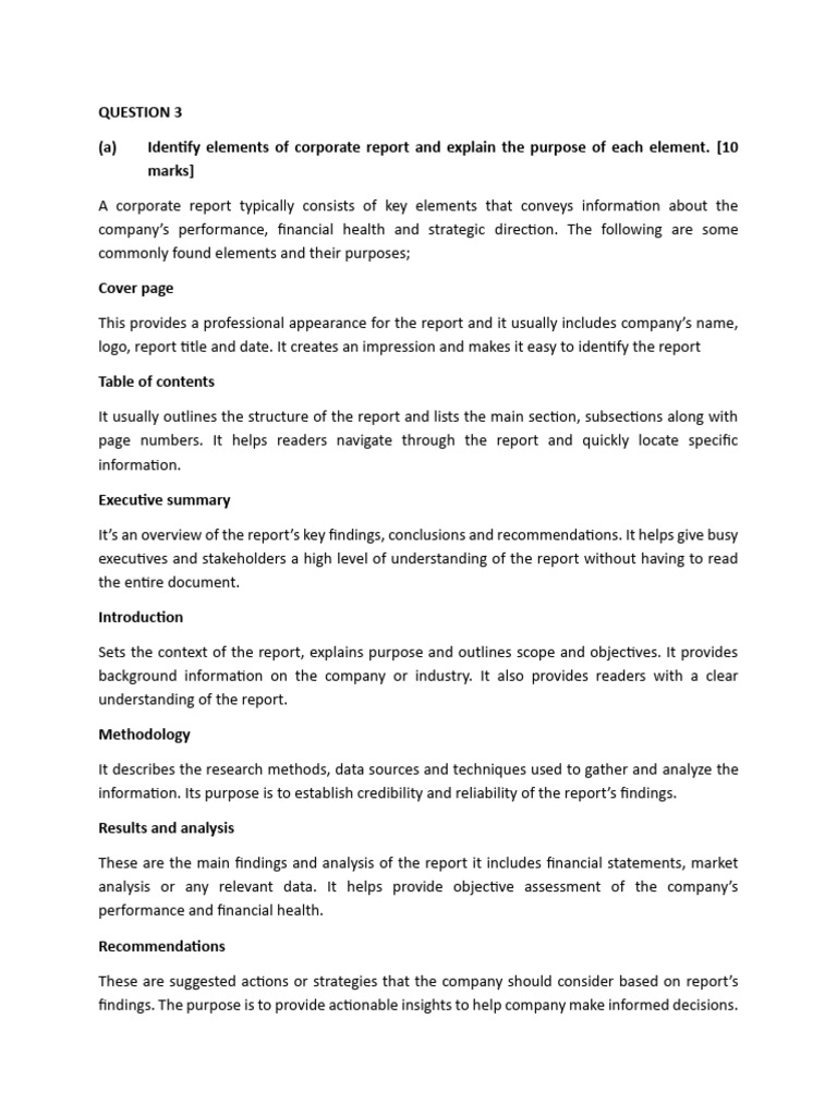 Identify Elements of Corporate Report and Explain The Purpose of Each ...