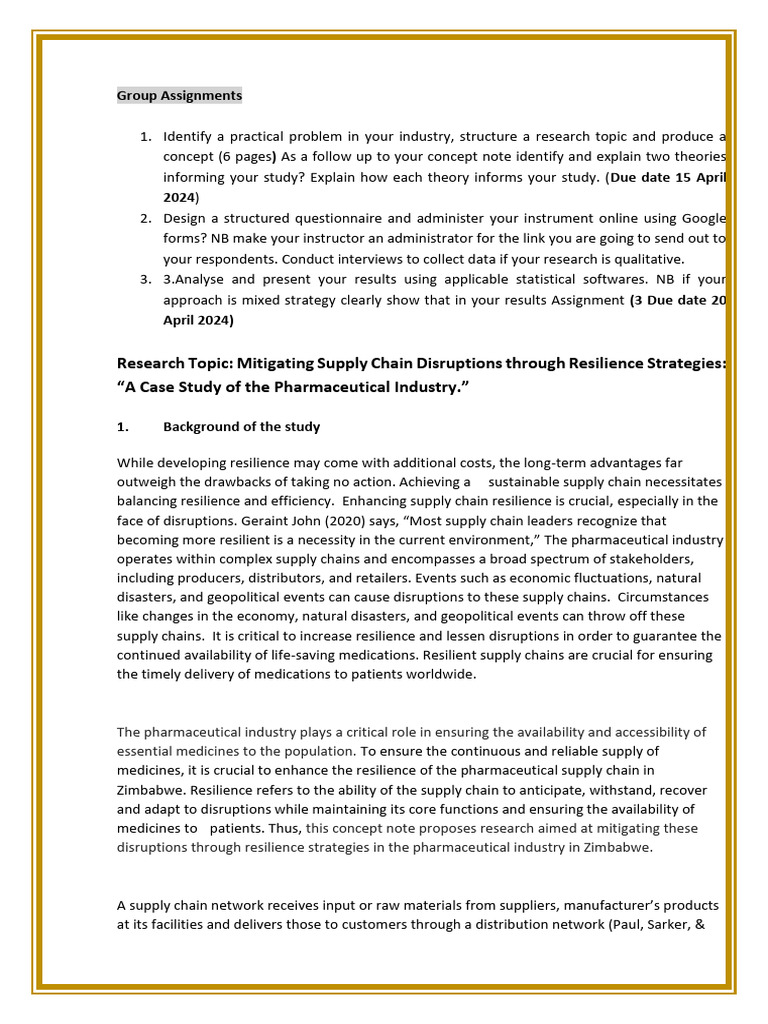 Research Methods - Mitigating Supply Chain Disruptions Through Resilience Strategies - "A Case ...