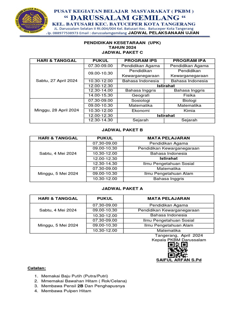 Jadwal Pelaksanaan Upk 2024 | PDF