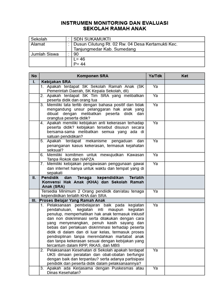 SDN Sukamukti - Instrumen Monitoring Dan Evaluasi Sekolah Ramah Anak ...