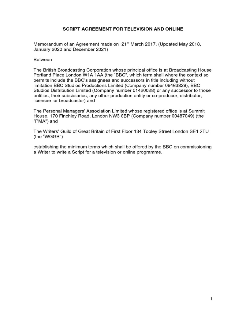 Script Agreement TV Online Sato Final | PDF | Bbc | Royalty Payment