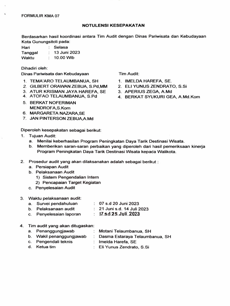 KM Notulensi Kesepakatan Entry Dan Exit | PDF