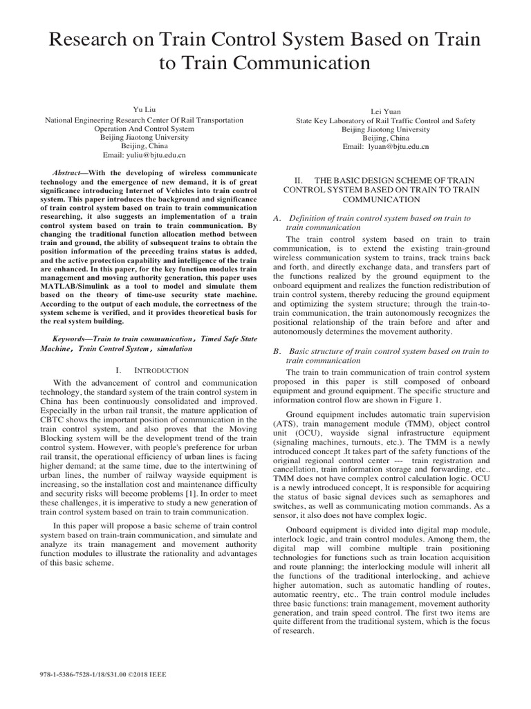 Train Control System via Train Communication | PDF | System