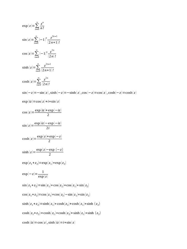 Complex Functions & Series Formulas | PDF | Teaching Methods & Materials