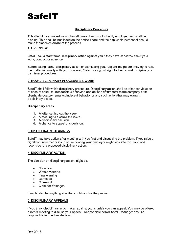 Disciplinary Procedure | PDF