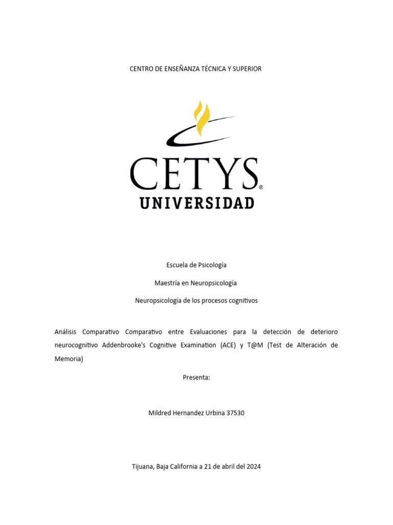 Avance Analisis Comparativo Test Addenbrooke y TAM | PDF | Memoria ...