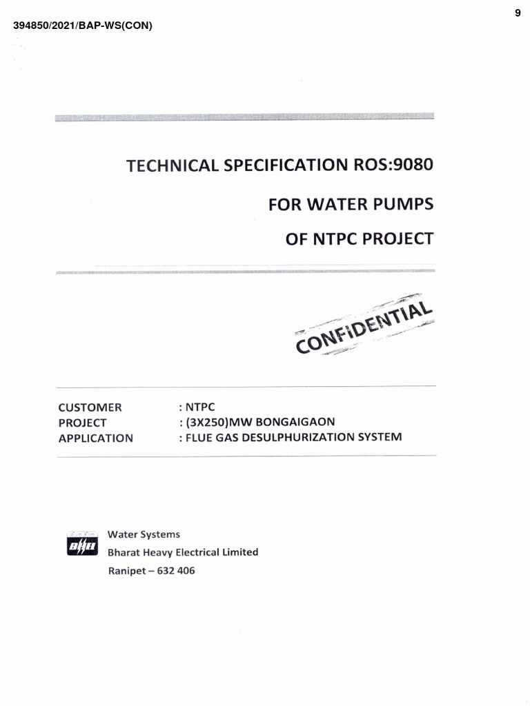 CONTOH Technical Specification PUMP | PDF | Pump | Bearing (Mechanical)